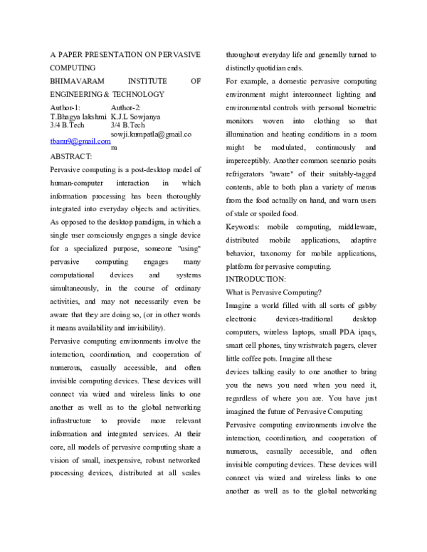 (DOC) A PAPER PRESENTATION ON PERVASIVE COMPUTING
