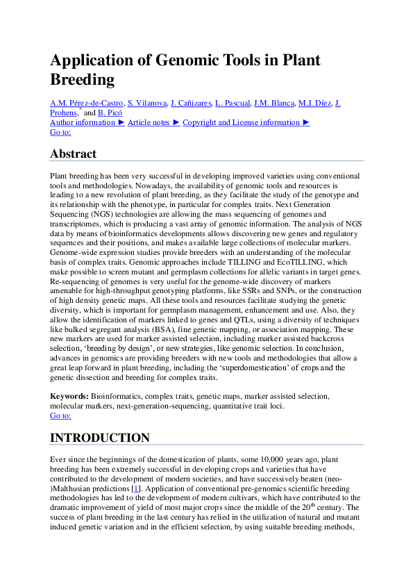 (DOC) Application of Genomic Tools in Plant Breeding