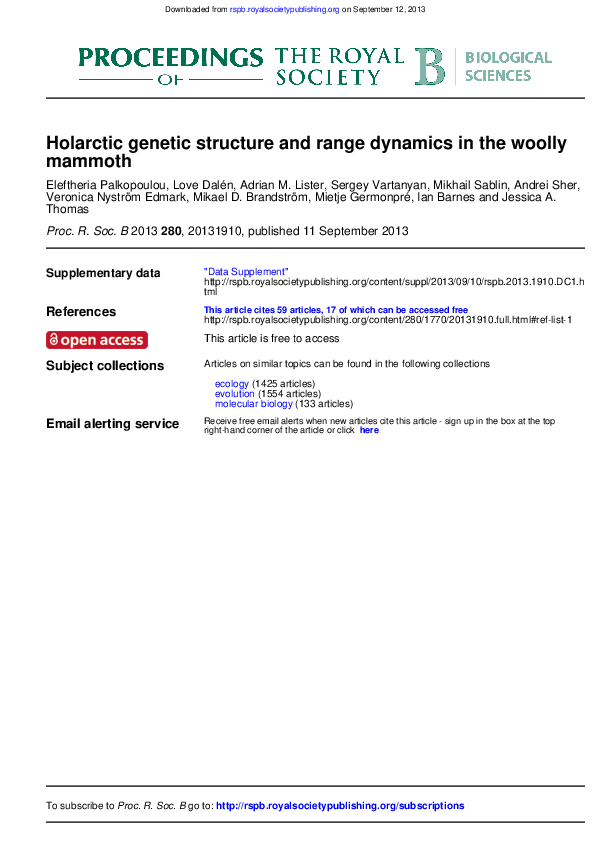 (PDF) Holarctic genetic structure and range dynamics in the woolly mammoth