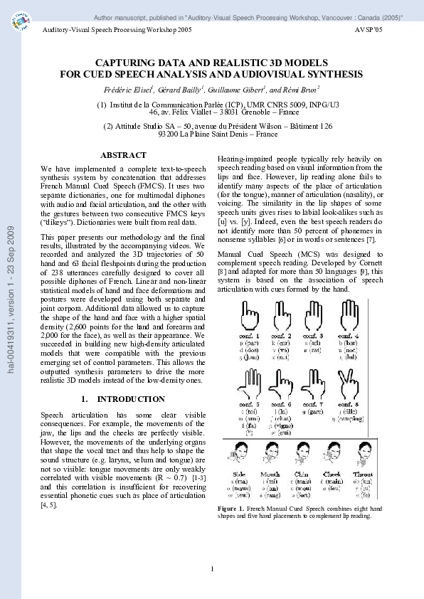 (PDF) CAPTURING DATA AND REALISTIC 3D MODELS FOR CUED SPEECH ANALYSIS ...