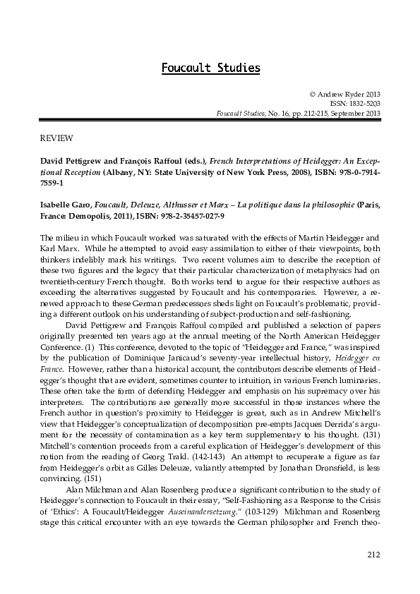 (PDF) Review of French Interpretations of Heidegger, edited by David ...