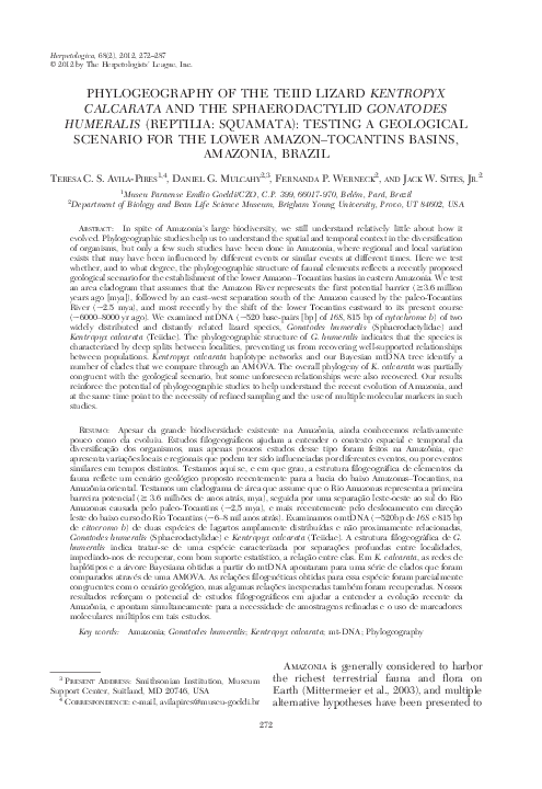 (PDF) Phylogeography of the teiid lizard Kentropics calcarata and the ...