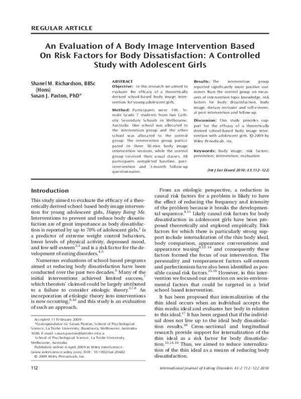 (PDF) An Evaluation of A Body Image Intervention Based On Risk Factors ...