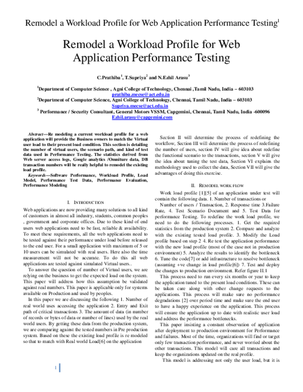 Doc Remodel A Workload Profile For Web Application Performance Testing