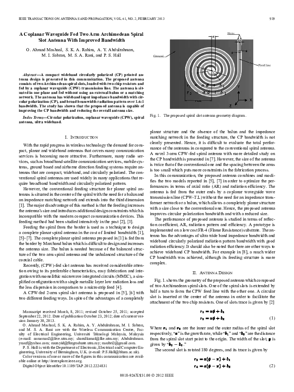 (PDF) A Coplanar Waveguide Fed Two Arm Archimedean Spiral Slot Antenna ...