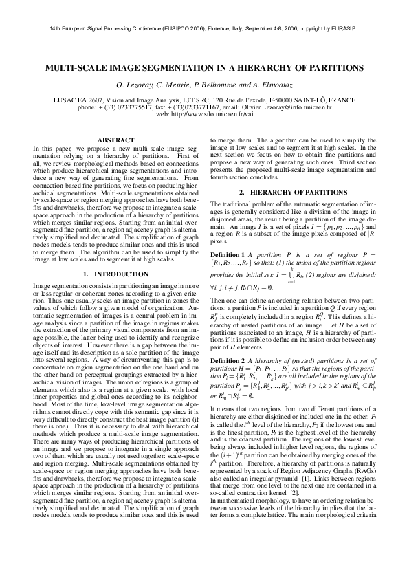 Pdf Multi Scale Image Segmentation In A Hierarchy Of Partitions