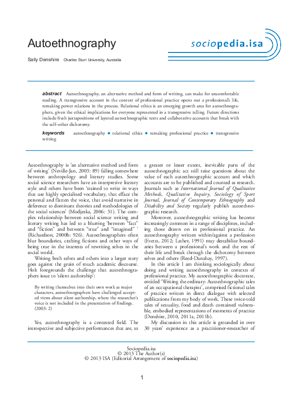 (PDF) Autoethnography