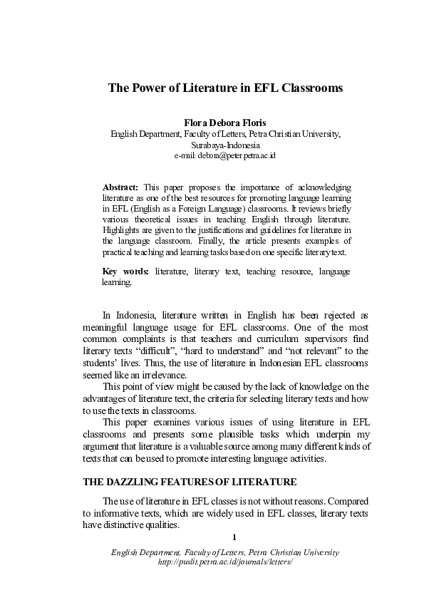 (PDF) The Power of Literature in EFL Classrooms