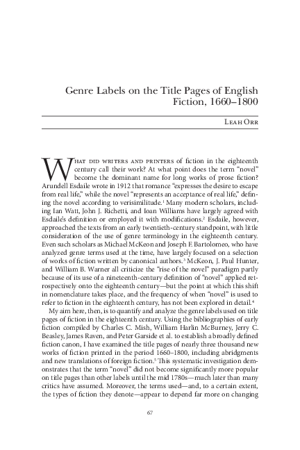 (PDF) Genre Labels on the Title Pages of English Fiction, 1660-1800