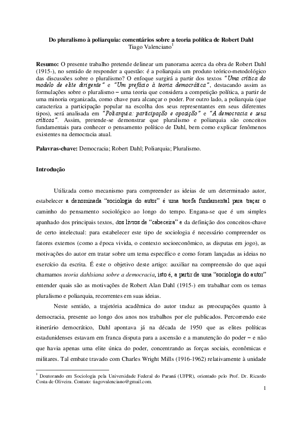 (PDF) Do pluralismo à poliarquia: comentários sobre a teoria política ...