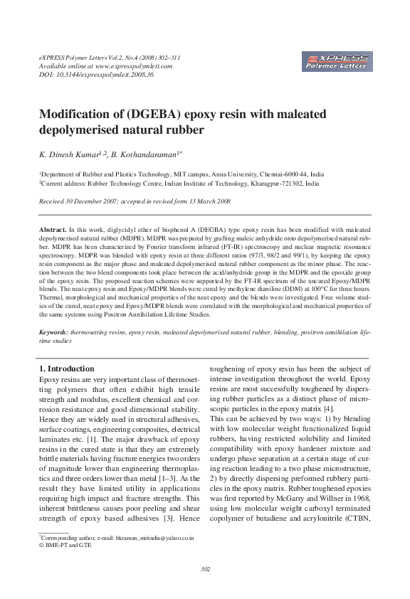 (PDF) Modification of (DGEBA) epoxy resin with maleated depolymerised ...