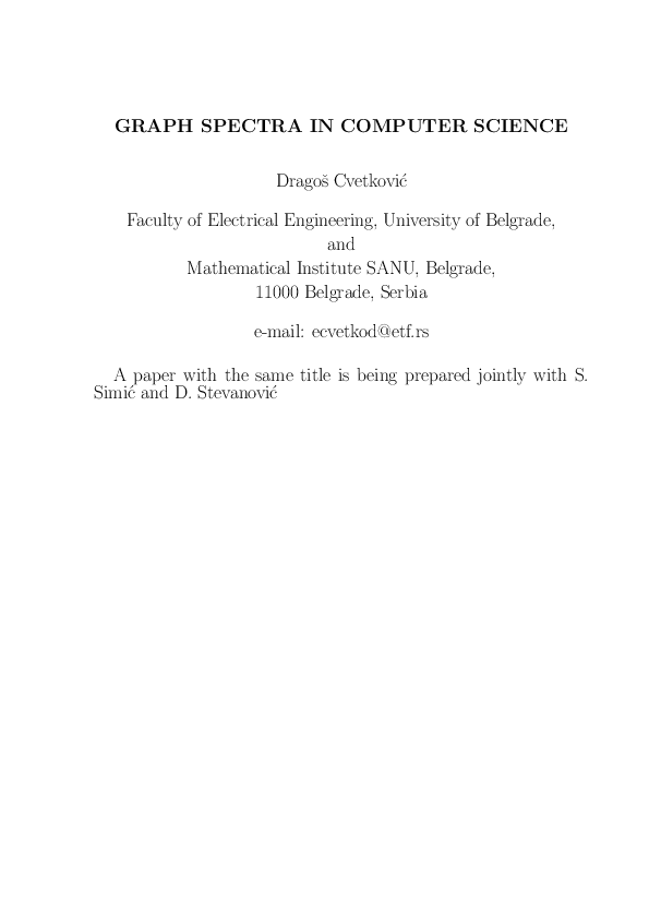 (PDF) GRAPH SPECTRA IN COMPUTER SCIENCE