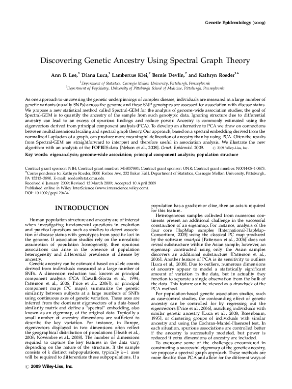 (PDF) Discovering Genetic Ancestry Using Spectral Graph Theory