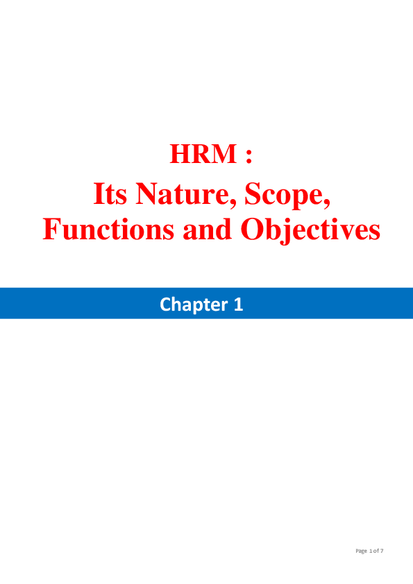 (DOC) CH 1 HRM Its Nature Scope Functions Objecties