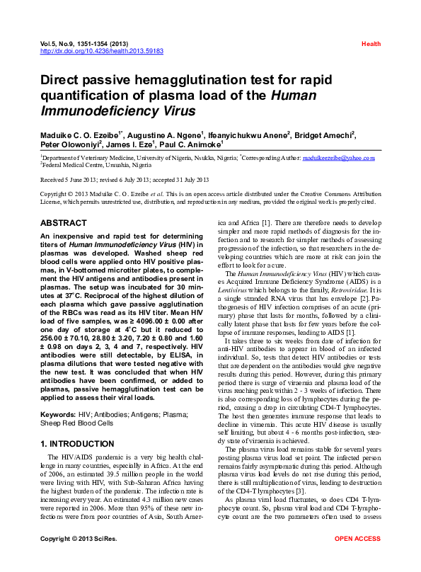 (PDF) Direct passive hemagglutination test for rapid quantification of ...