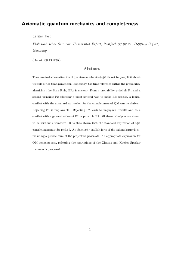 (PDF) Axiomatic Quantum Mechanics and Completeness