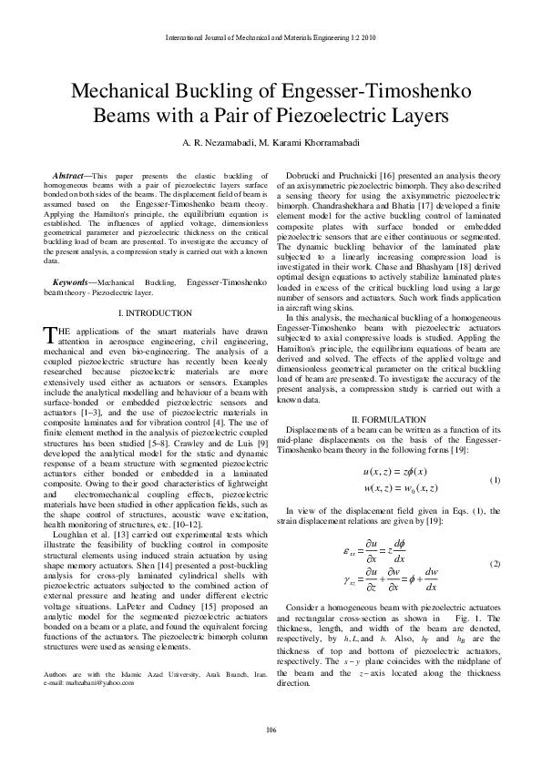 (PDF) Mechanical Buckling of Engesser Timoshenko Beams