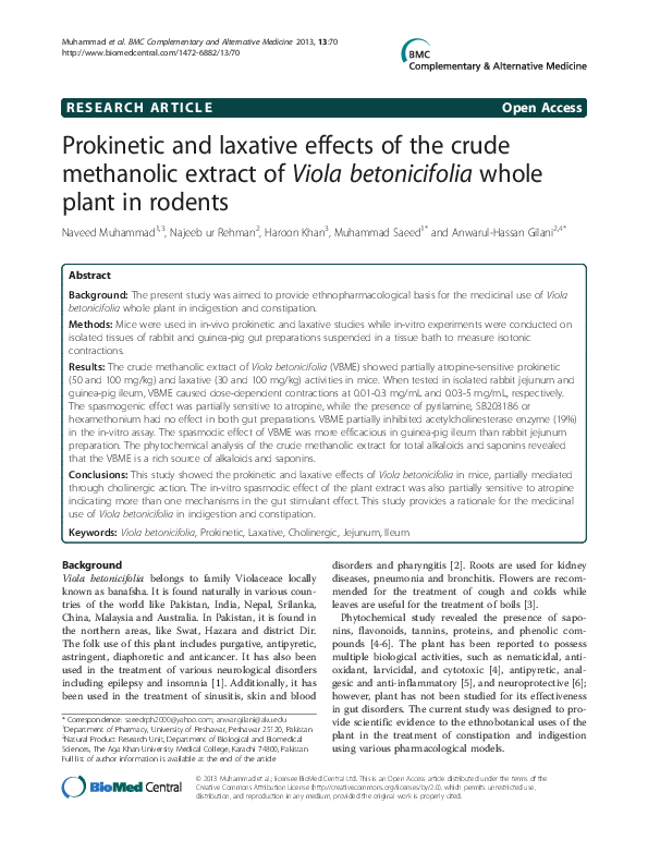 (PDF) Prokinetic and laxative effects of the crude methanolic extract ...