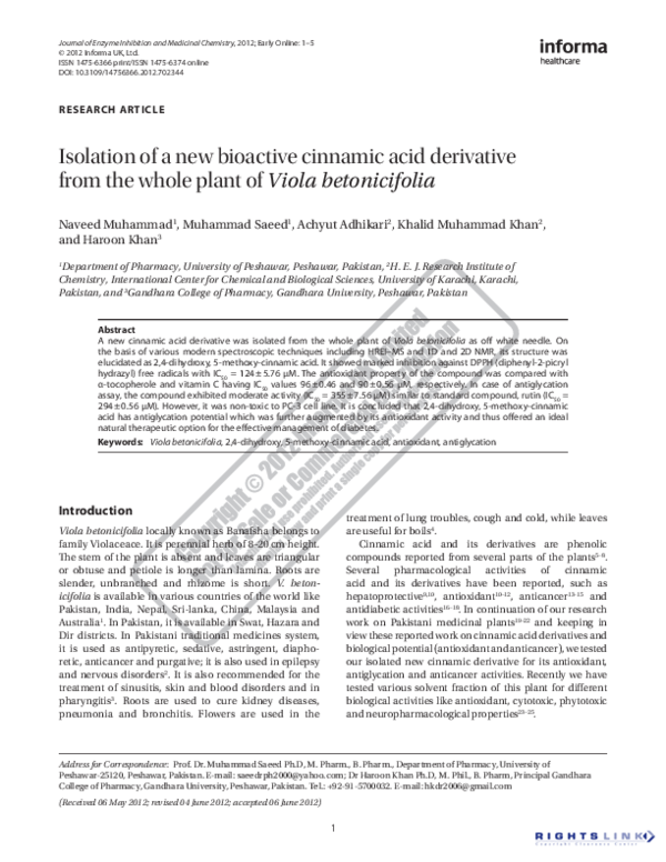 (PDF) Isolation of a new bioactive cinnamic acid derivative from the ...