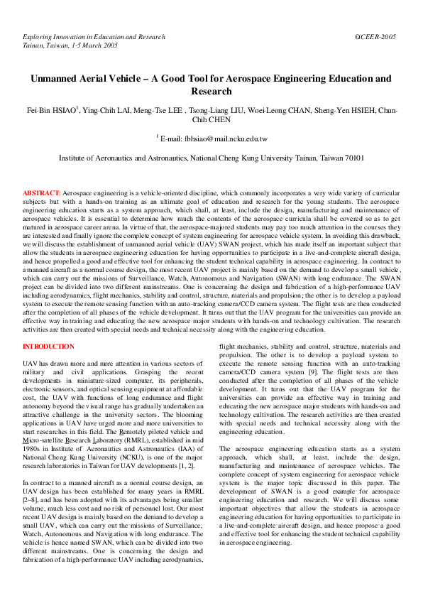 (PDF) Unmanned Aerial Vehicle - A Good Tool for Aerospace Engineering ...