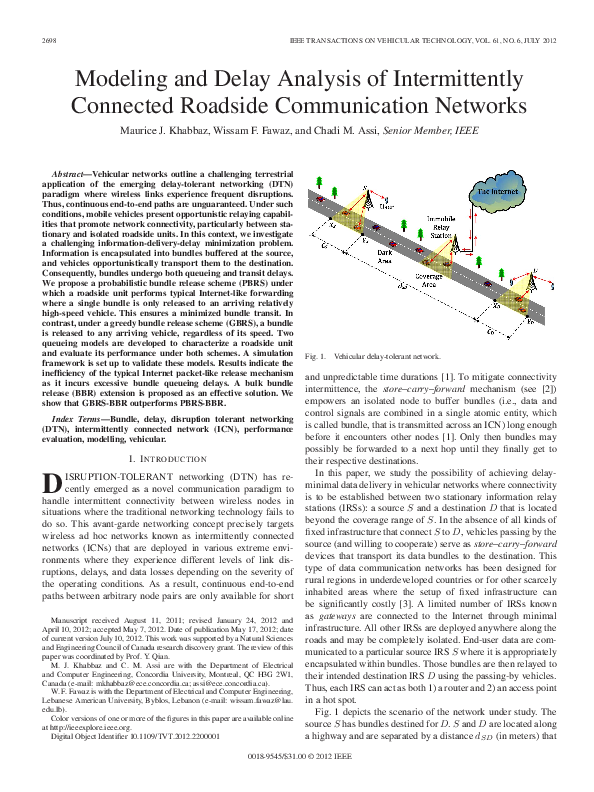 (PDF) Modeling and Delay Analysis of Intermittently Connected Roadside Communication Networks