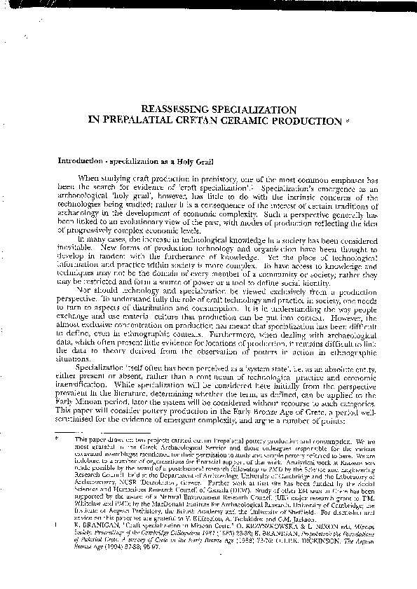 (PDF) Reassessing specialization in Prepalatial Cretan ceramic production