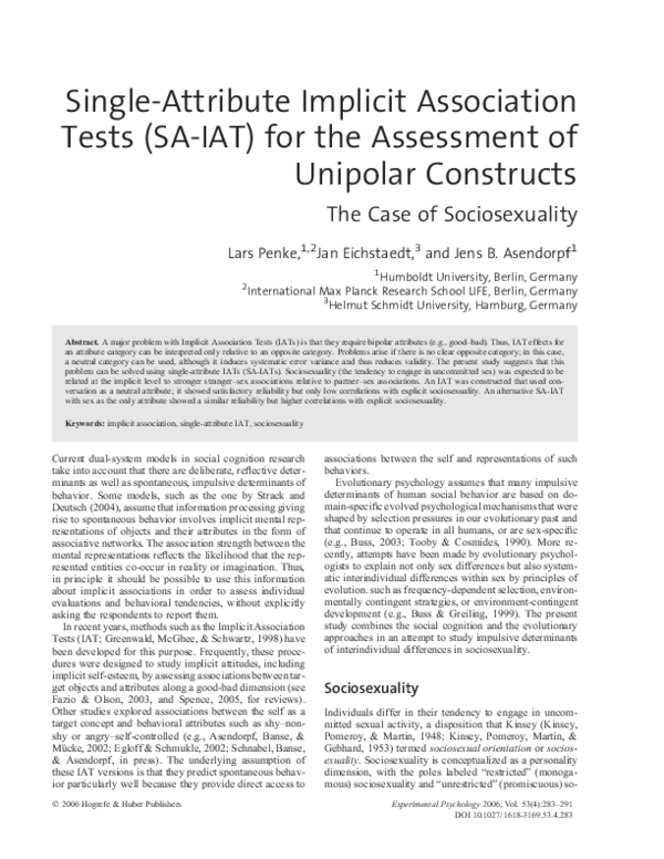 (PDF) Single-Attribute Implicit Association Tests (SA-IAT) for the ...