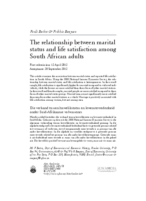 Pdf The Relationship Between Marital Status And Life Satisfaction