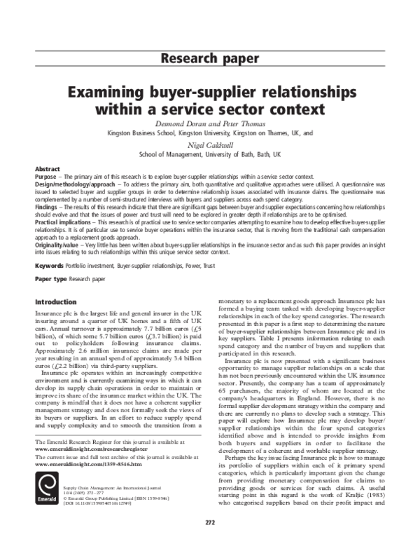 (PDF) Examining buyer-supplier relationships