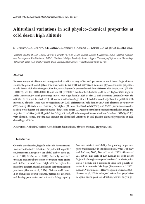(PDF) Altitudinal variations in soil physico-chemical properties at cold desert high altitude