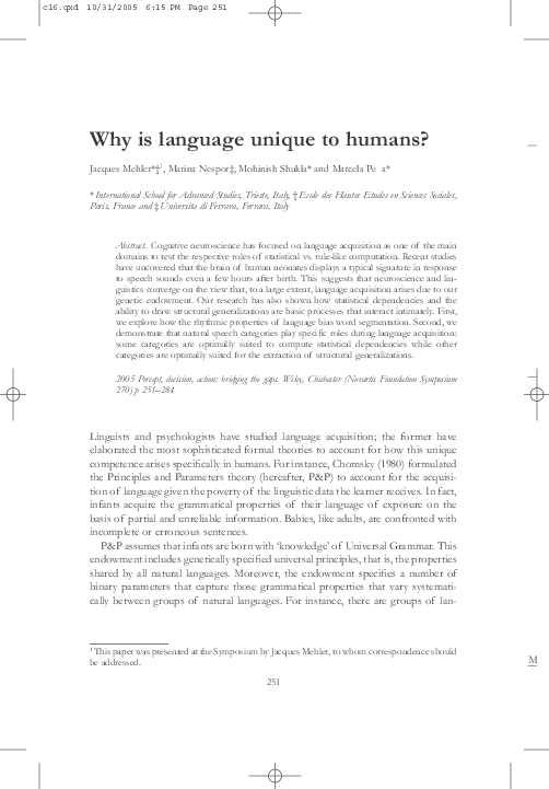 (PDF) Why is language unique to humans