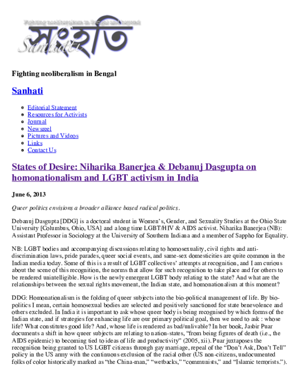(PDF) Homonationalism in India (with Debanuj Dasgupta)