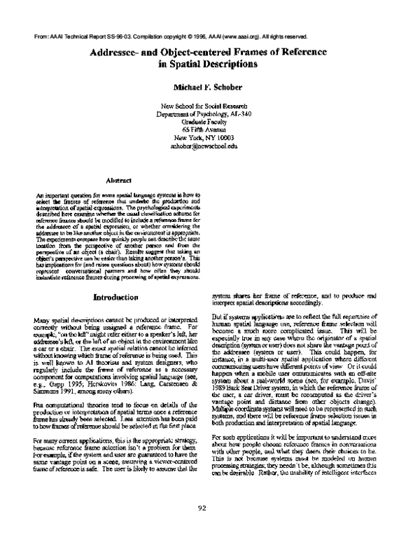 Pdf Addressee And Object Centered Frames Of Reference In Spatial