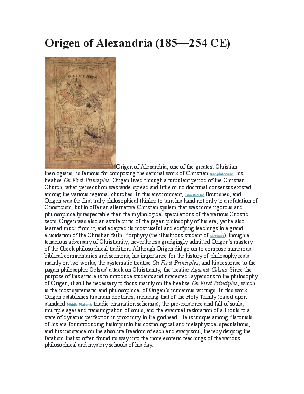 Origen Of Alexandria 200253 Theology Of Andrea Del Sarto: Splendor And