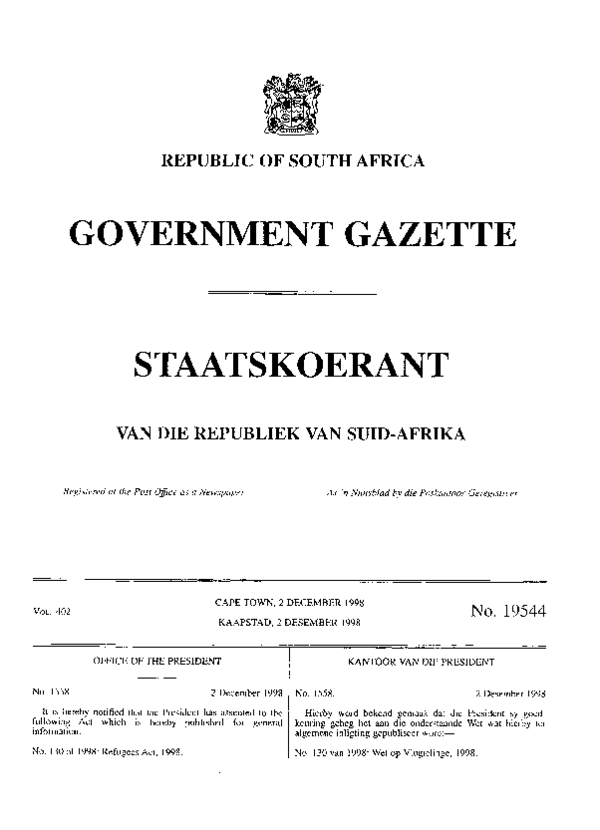 (PDF) Refugee Act 130 of 1998
