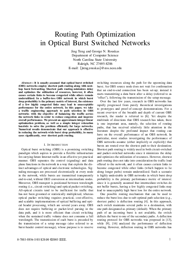 (PDF) Routing path optimization in optical burst switched networks