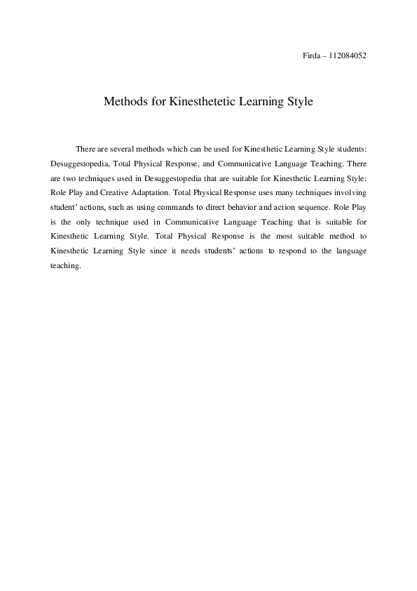 (DOC) Methods for Kinesthetic Learning Style