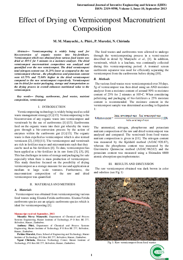 (PDF) Effect of Drying on Vermicompost Macronutrient Composition