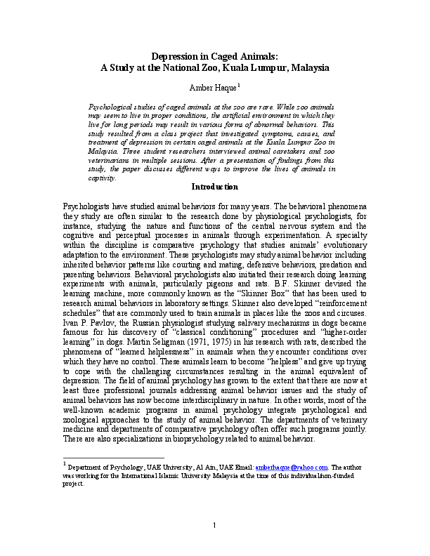 (PDF) Depression in Caged Animals
