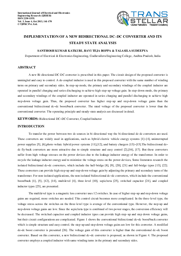 Pdf Implementation Of A New Bidirectional Dc Dc Converter And Its Steady State Analysis