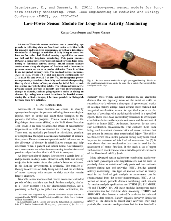 (PDF) Low-Power Sensor Module for Long-Term Activity Monitoring