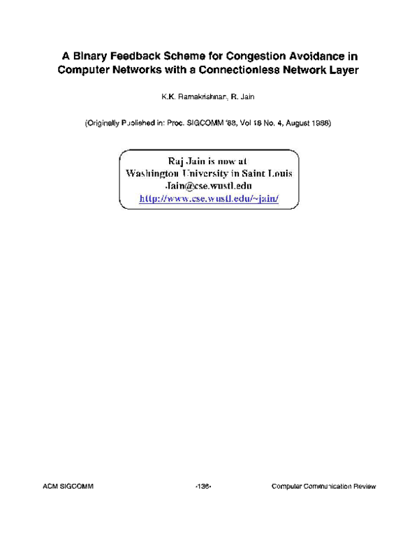(PDF) A binary feedback scheme for congestion avoidance in computer networks with a ...