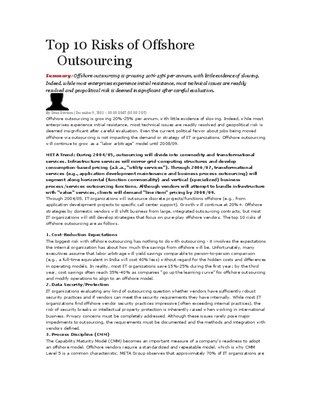(DOC) Top 10 Risks of Offshore Outsourcing