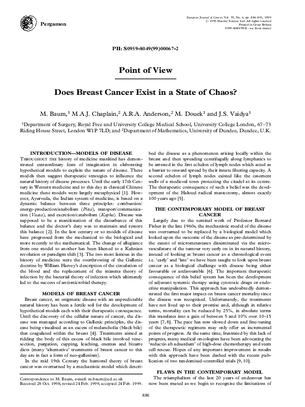 (PDF) Point of View Does Breast Cancer Exist in a State of Chaos