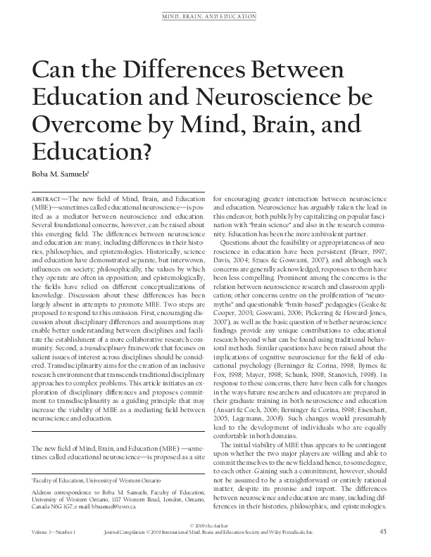 (PDF) Can the Differences Between Education and Neuroscience be ...