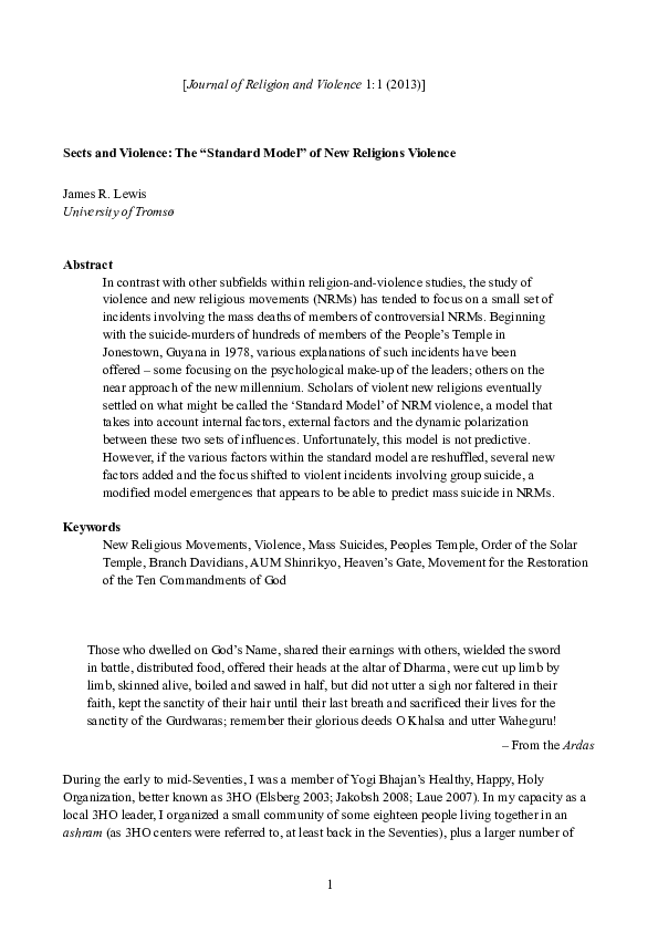 (DOC) Sects and Violence: The "Standard Model" of New Religions Violence