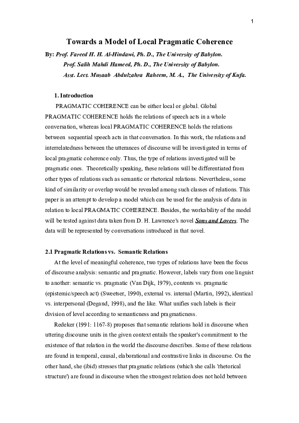 Doc Towards A Model Of Local Pragmatic Coherence