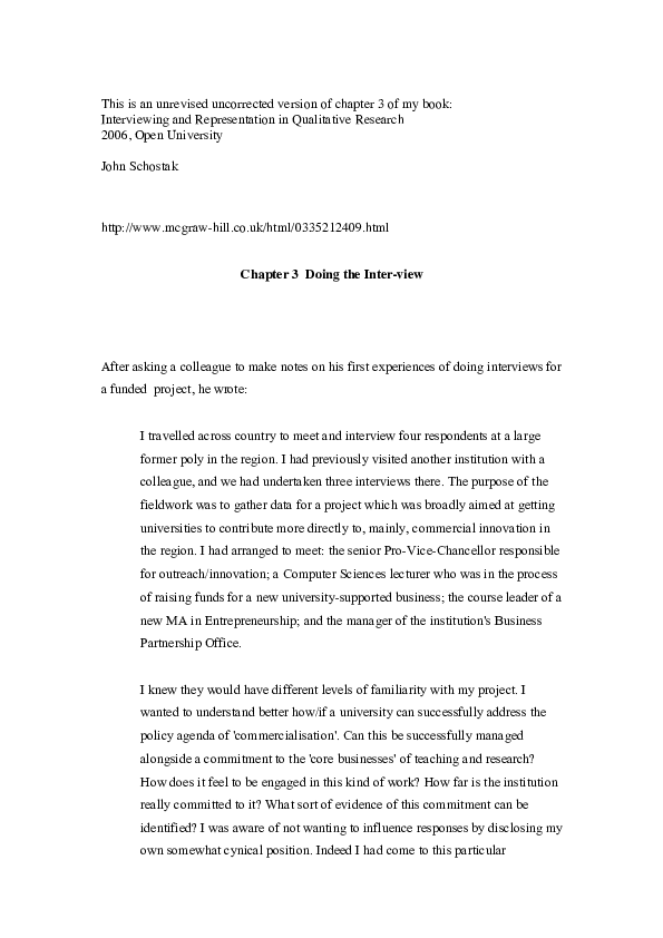 (PDF) Chapter 3 Doing the Inter-view (interviewing as a methodology, way to design projects and ...