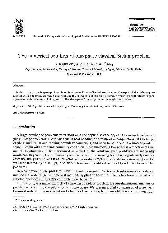 (PDF) Kutluay Bahadir Ozdes The numerical solution of one phase classical Stefan problem