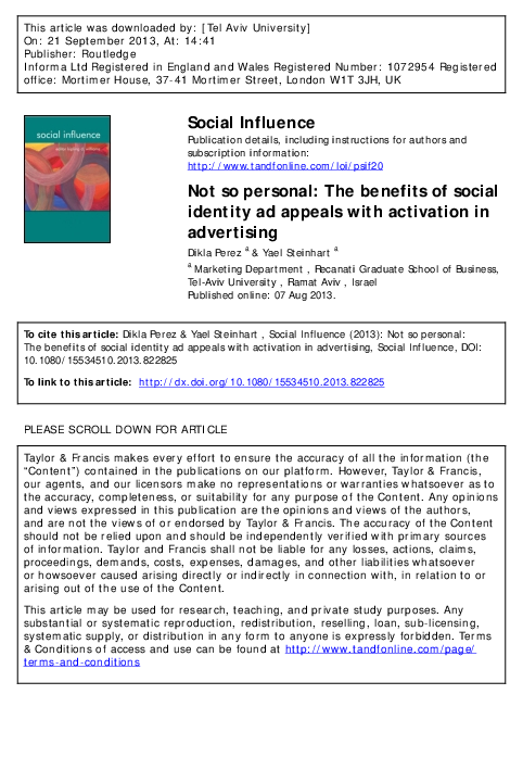 (PDF) Not so personal : The benefits of social identity ad appeals with ...